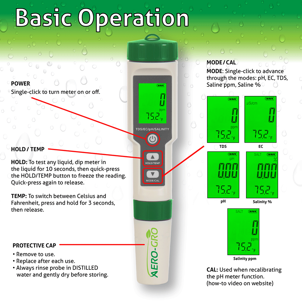 Pro 5-in-1 Meter - pH, TDS, EC, Salinity & Temp - Grow Depot Ozarks